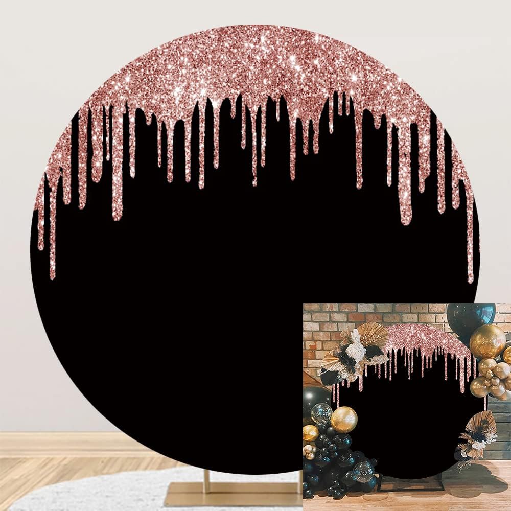 Amazon.com: OERJU 4x4ft Round Backdrop Cover Black and Rose Gold ...