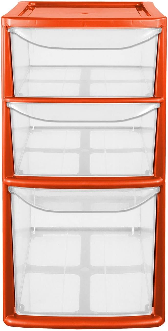 Small Plastic 3 Drawer Tower Storage Unit - RED Gloss Finish, Single ...
