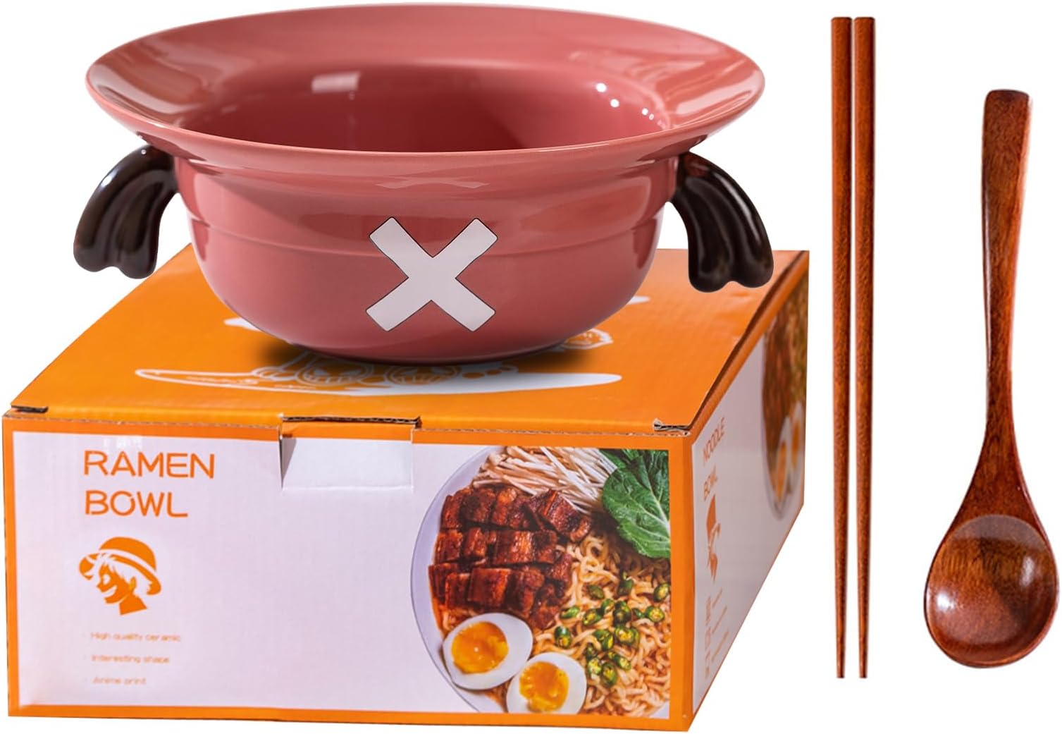 Amazon.com: DVJEPJ Straw Hat Ramen Bowl (Ceramic Bowl + Wooden Spoon ...