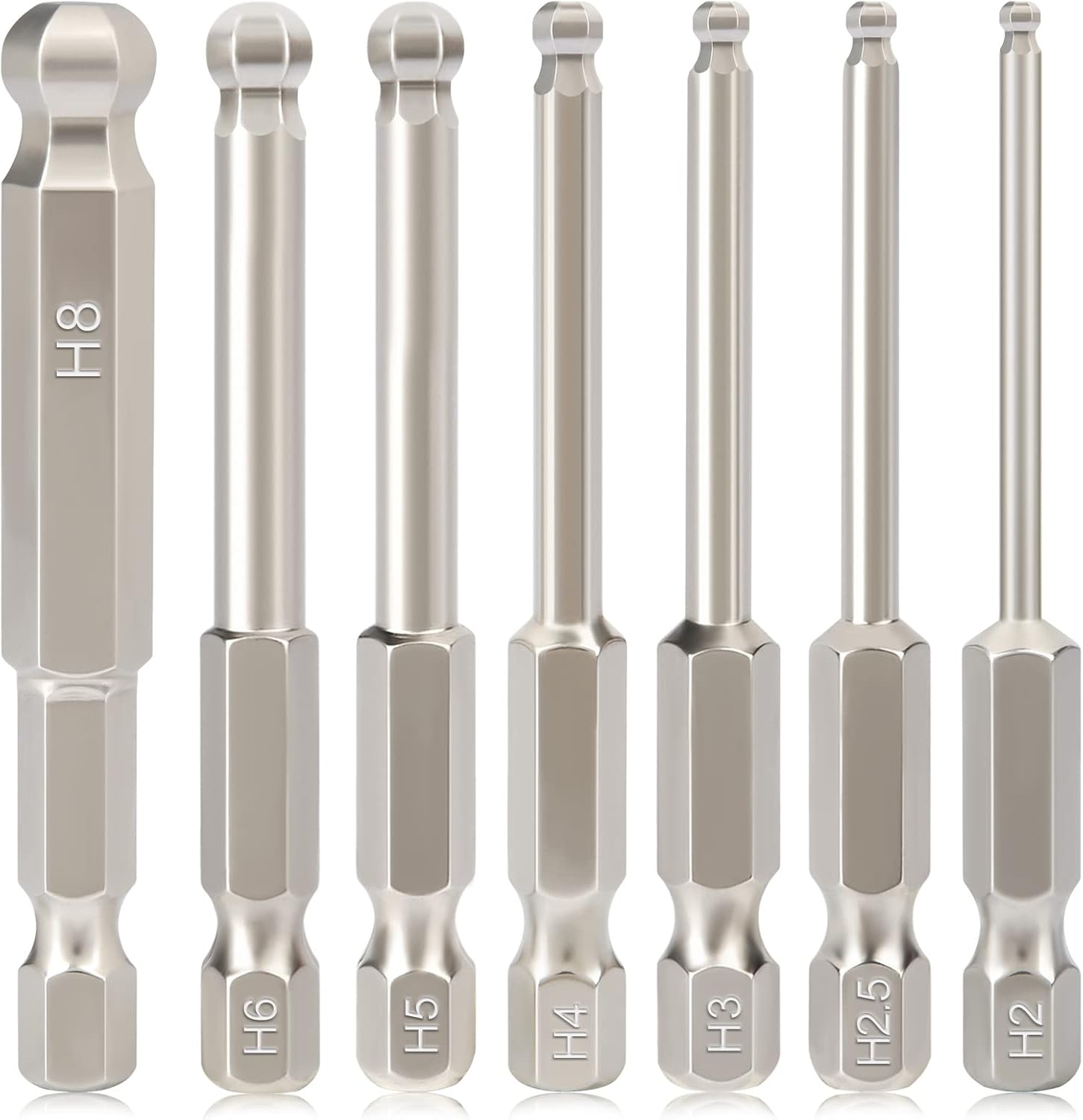 Hakkin 7PCS Ball End Hex Screwdriver Bits Set S2 Steel Magnetic Allen ...
