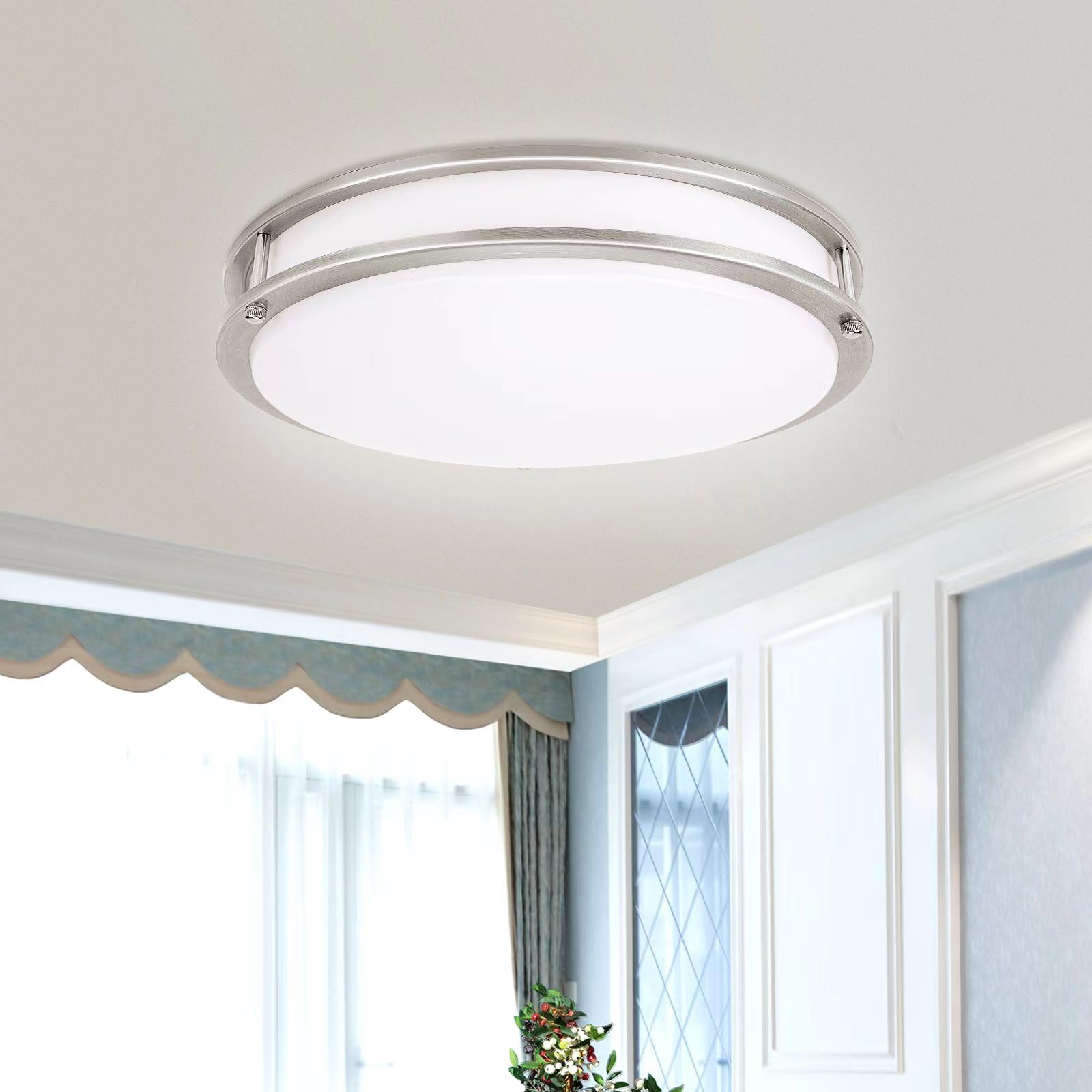 ENATECLITE 14inch Double-Ring Nickel Brushed Led Ceiling Light ...