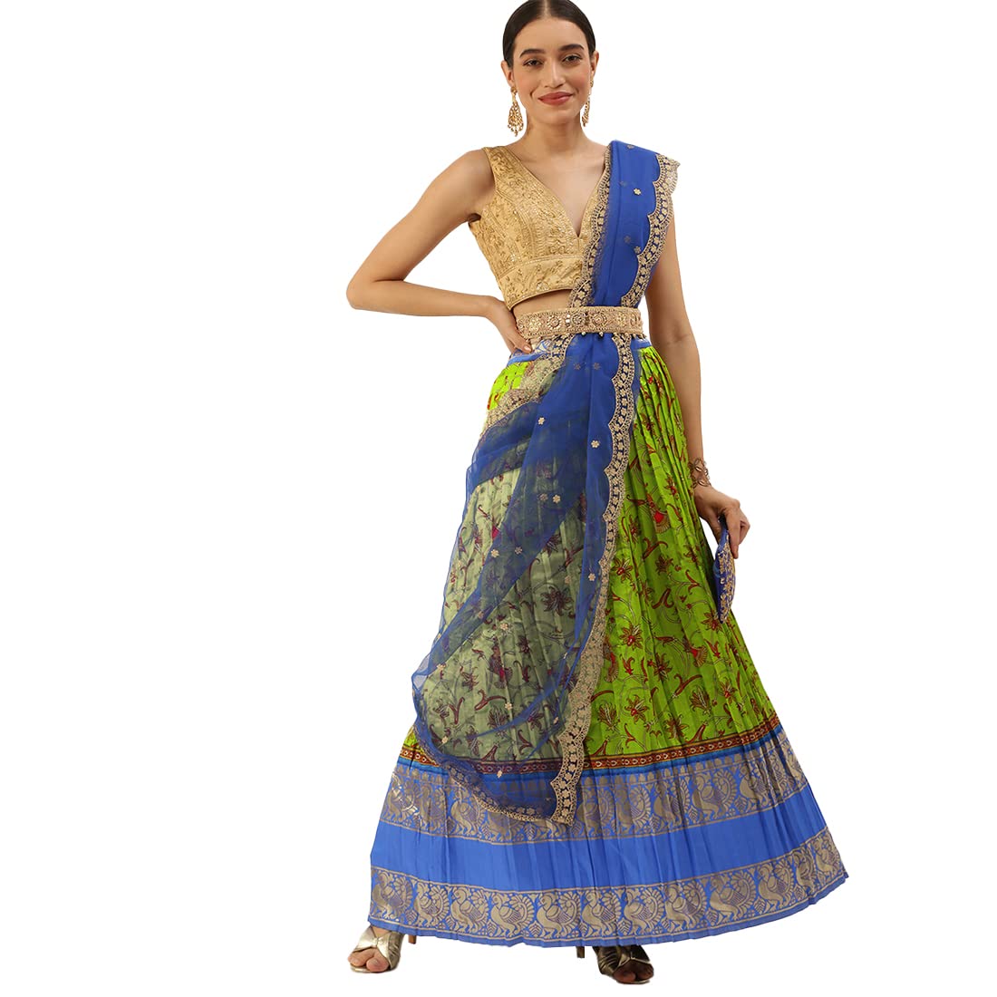 Buy KANAKADARA Half-Saree Thavani Set - Lehenga, blouse, duppatta, and ...