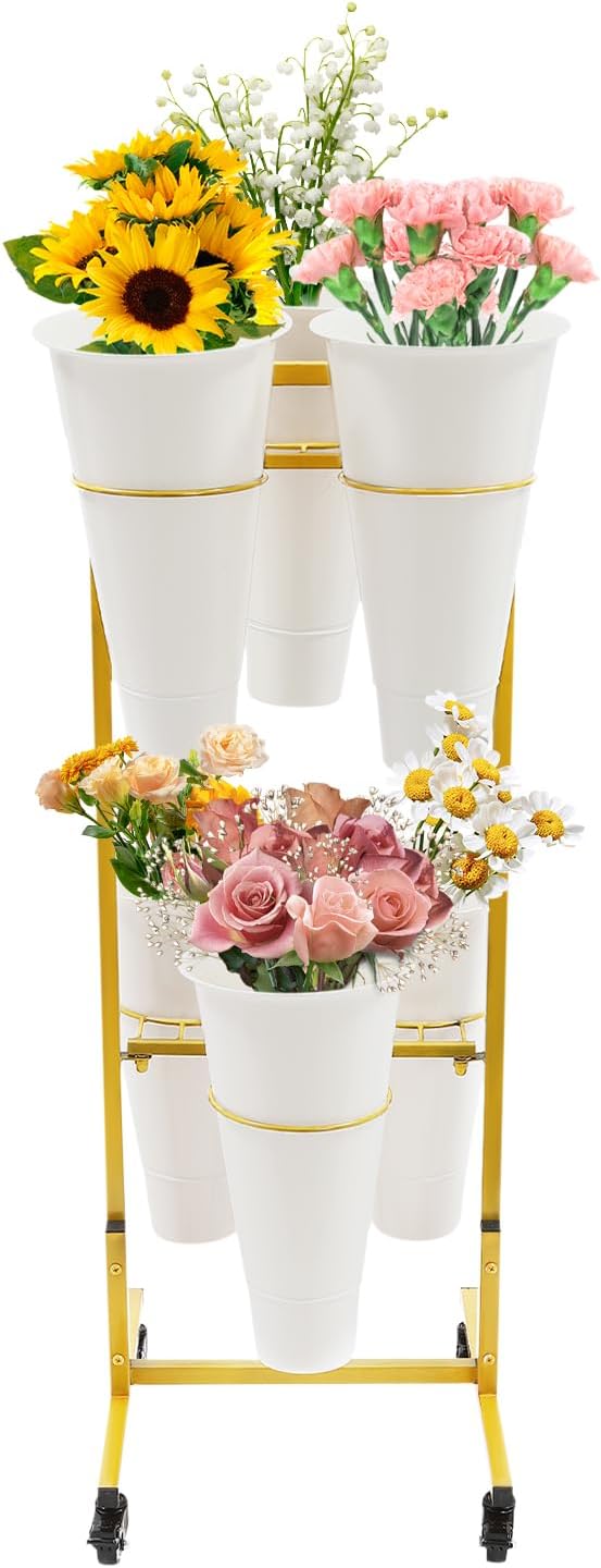 Amazon.com : YIYIBYUS Flower Display Stand with Wheels, 2 Layers Plant ...