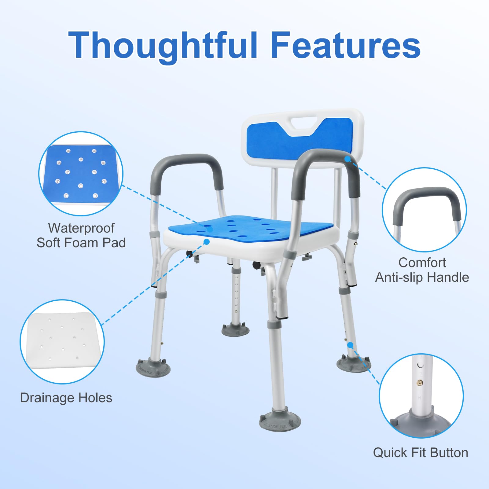Snapklik.com : Hotodeal Shower Chair, Adjustable Height Shower Seat