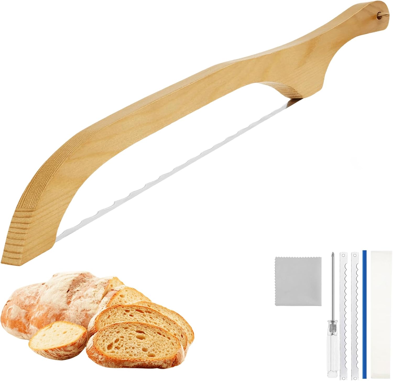 Amazon.com: Toumov 15.7" Wooden Bread Bow Knife, Serrated Bread Knife ...