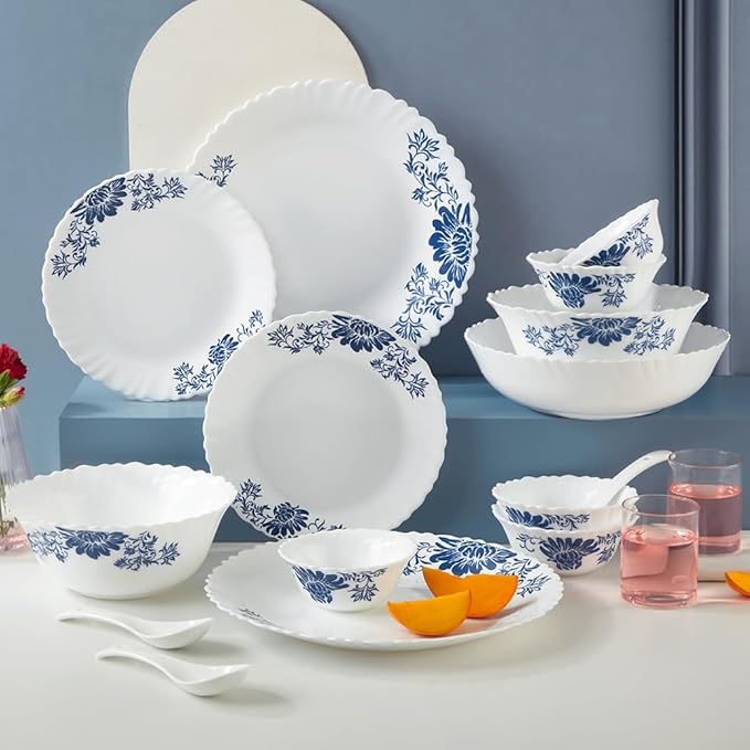 Larah by Borosil Leona Silk Series Opalware Dinner Set | 35 Pieces for ...