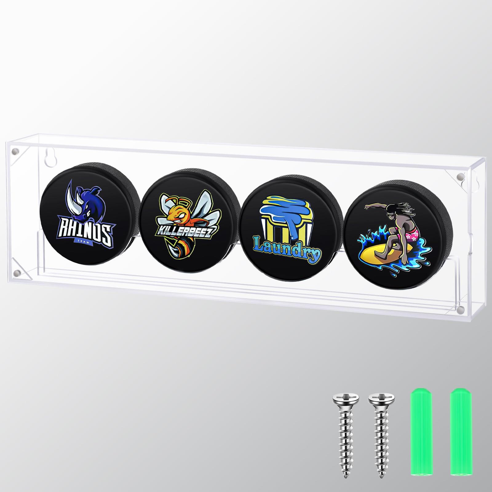 Amazon.com : Threehoney Hockey Puck Display Case, Wall Mount 4 Pucks ...