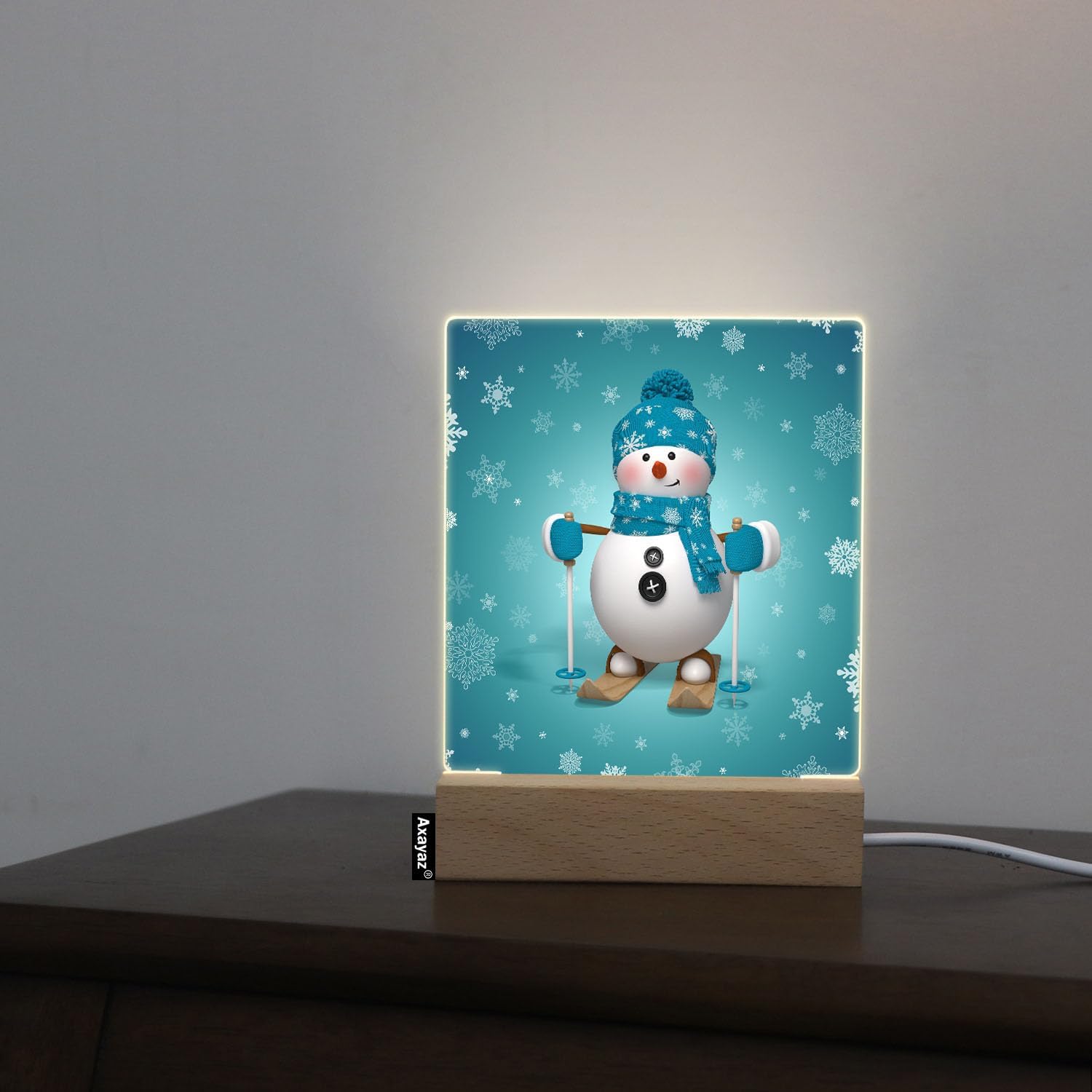 Axayaz Skiing Snowman Night Light Wood Base USB Charge Snowflake ...
