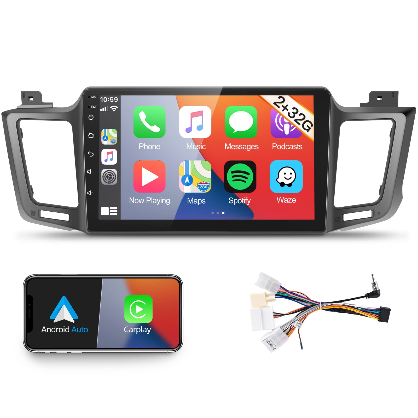 2GB+32GB Android 11 Car Radio for Toyota RAV4 2013-2018, 10.1 inch ...