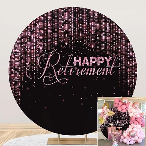 Amazon.com : DORCEV 7.5x7.5ft Rose Pink Happy Retirement Round Backdrop ...