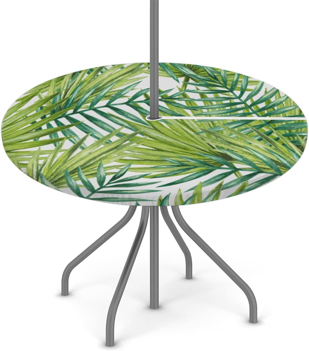 Amazon.com: Round Fitted Tablecloth with Umbrella Hole Poppy Leaves ...