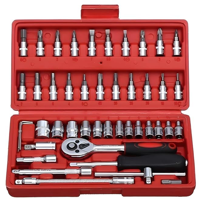 46 in 1 Pcs Combination Wrench Set/Socket, Car&Bike Repairing Hand Tool Long Handle Kit 46pcs ...