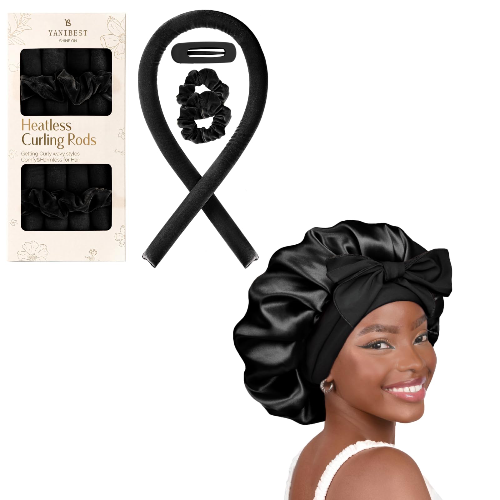 Amazon.com : YANIBEST Satin Bonnet and heatless Hair Curler : Beauty ...