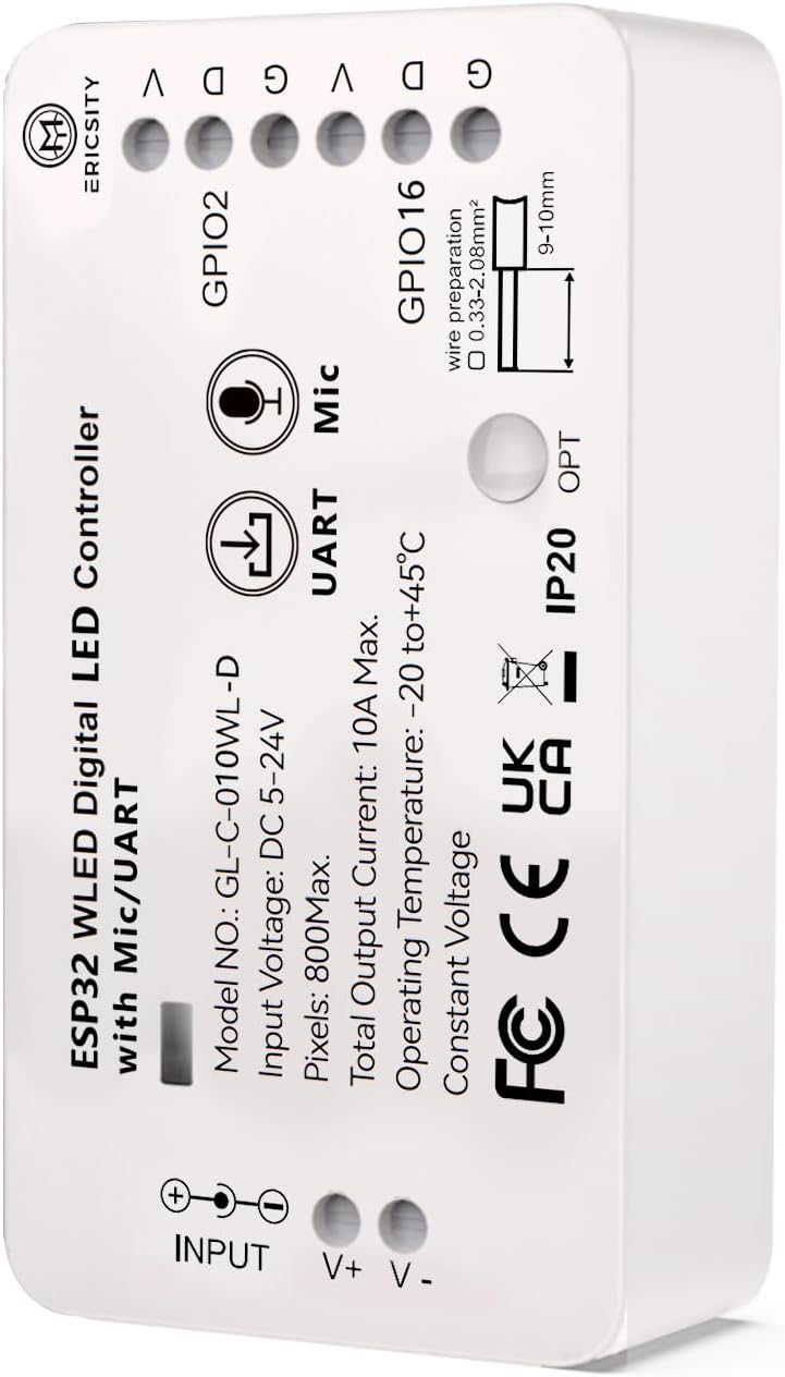 Amazon.com: Ericsity WLED LED Light Strip Controller ESP32 with Mic Download, Addressable LED ...