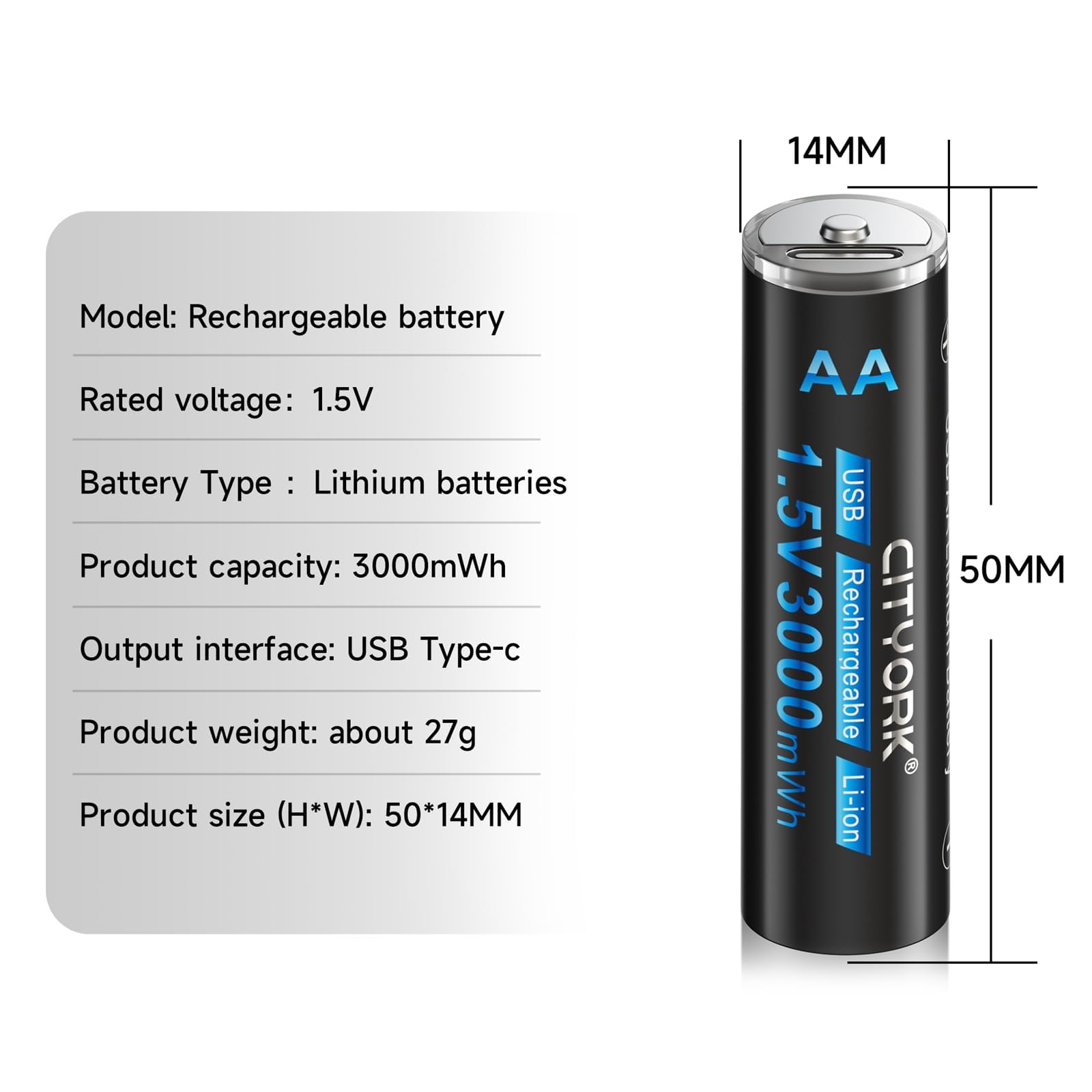 Snapklik.com : CITYORK Type-C USB 4 Pack 15V AA 3000mWh Lithium ...