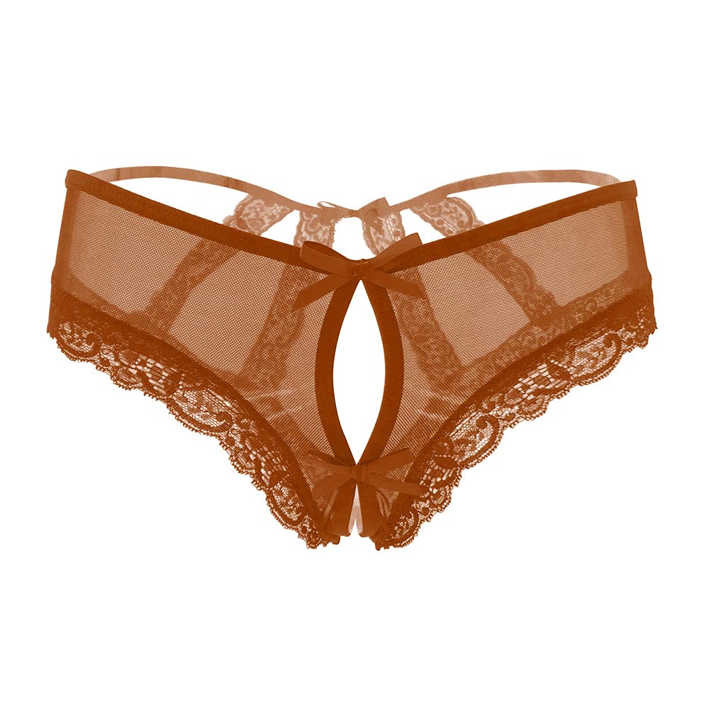 SUKIRIYA Women’s lace briefs sexy panties with cage back (Chocolate ...