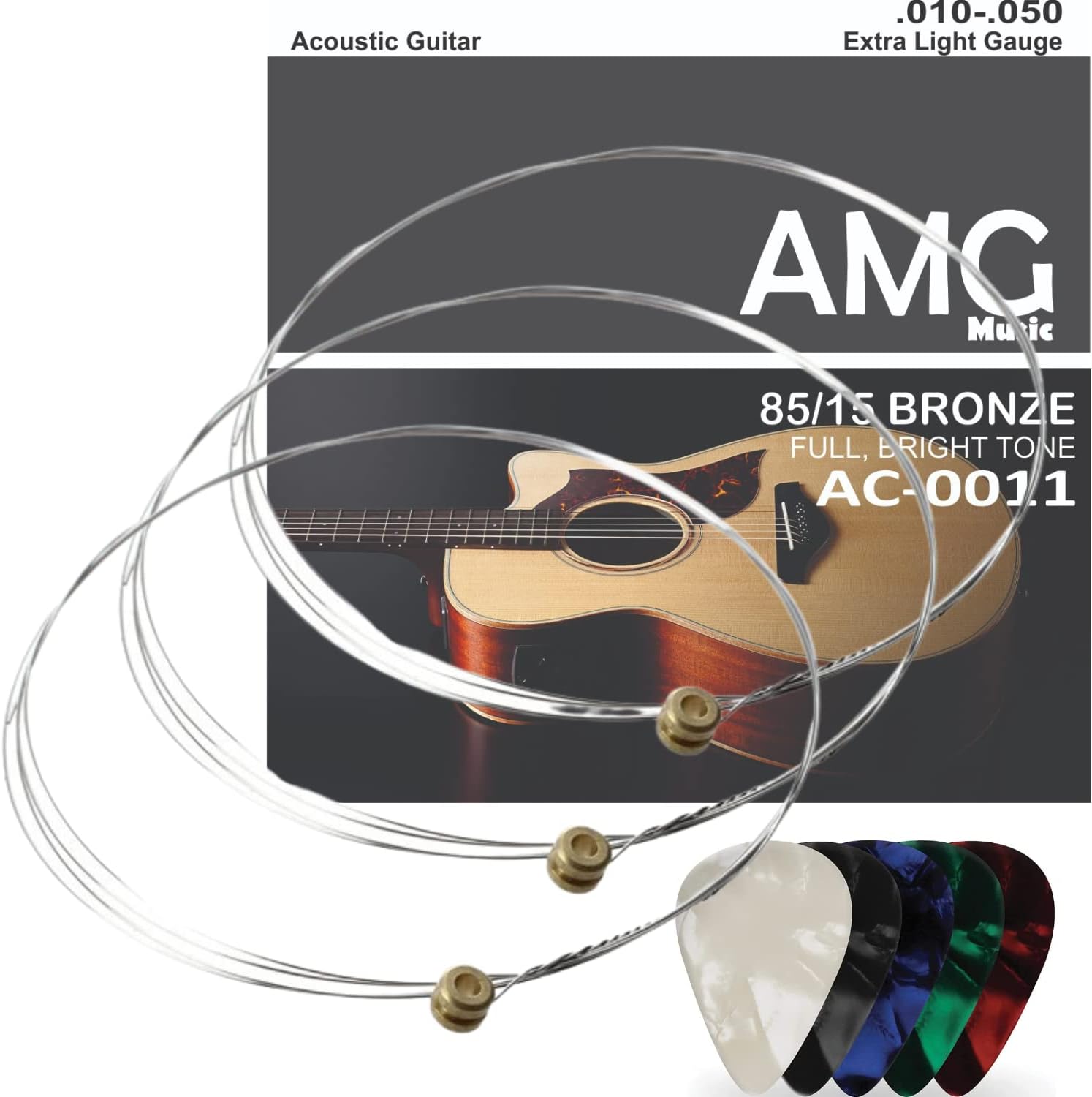 TECHBLAZE Guitar String E-1st Stainless Steel 0.10 Gauge With 5 Picks ...