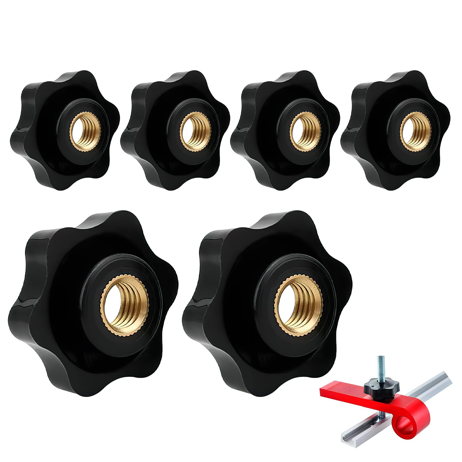6Pcs M8 Clamping Nuts Plastic Through Hole Star Female Knob Screws Hex ...