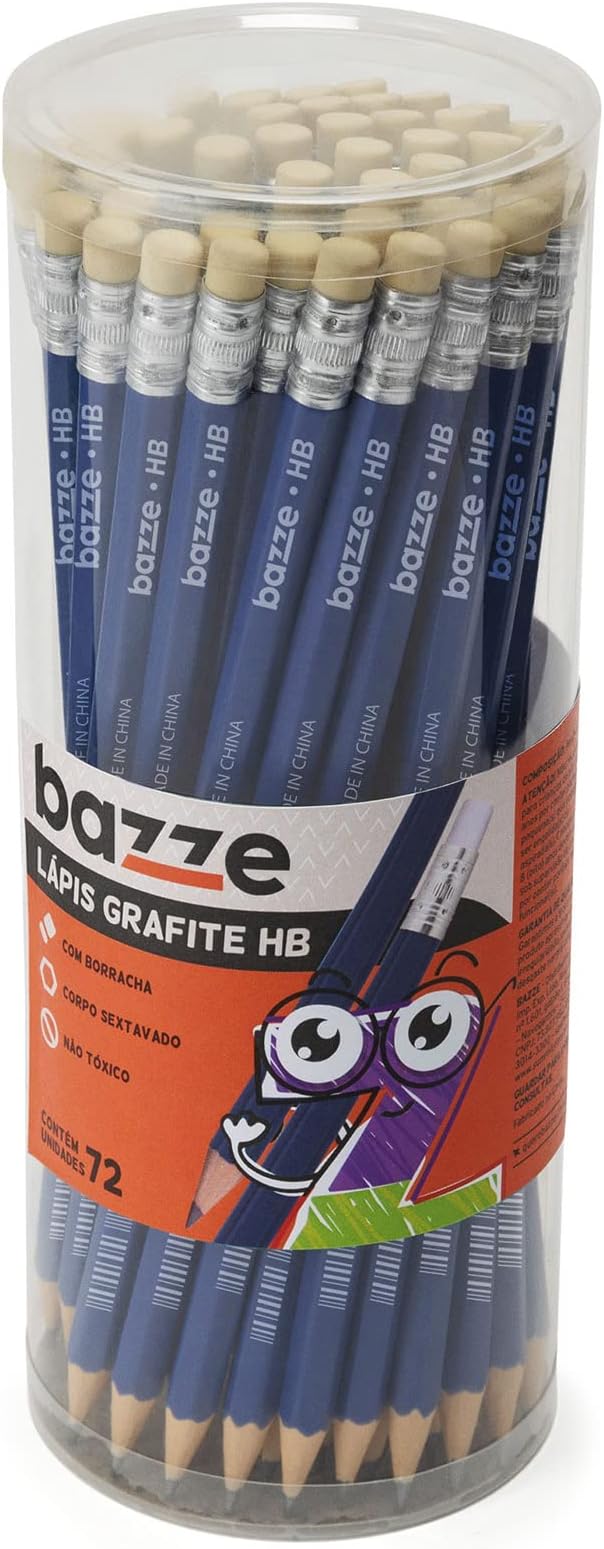 Lapis Grafite Hb com Borracha Sextavado, 72 Unidades, Bazze | Amazon.com.br