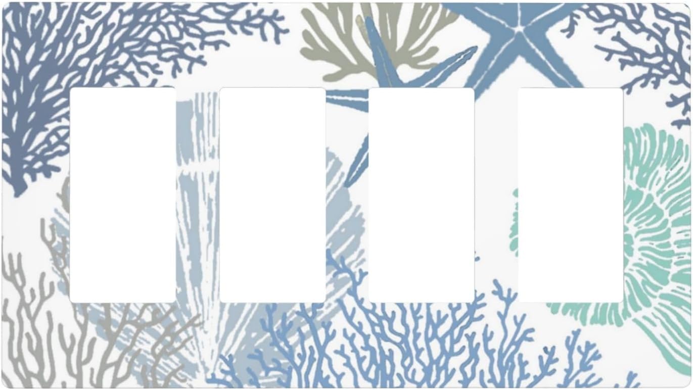 Coral Starfish Shells Seashell 4 Gang Quad Rocker Light Switch Cover ...