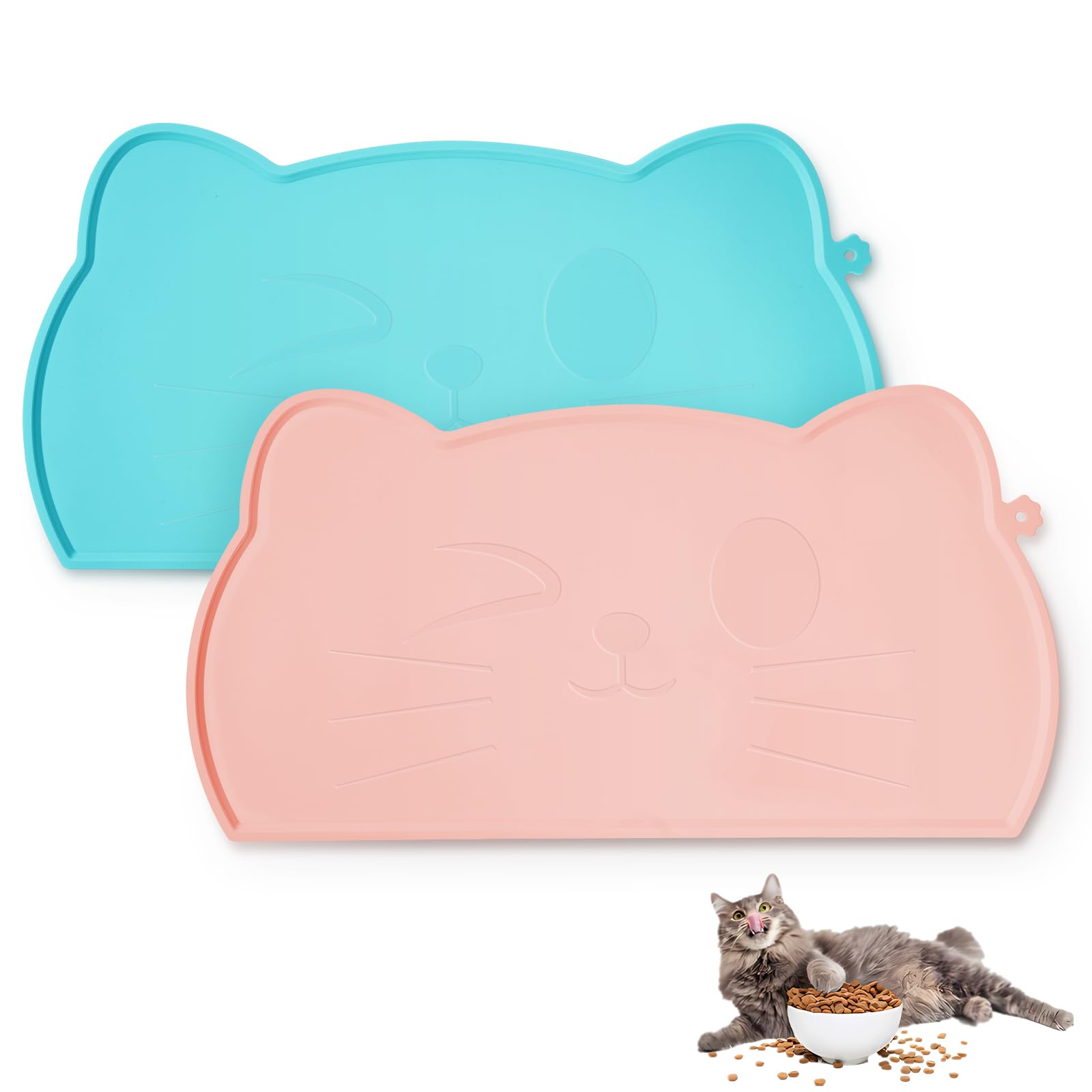 Amazon.com: OHGO 2 Pack Silicone Cat Feeding Mat for Food and Water ...