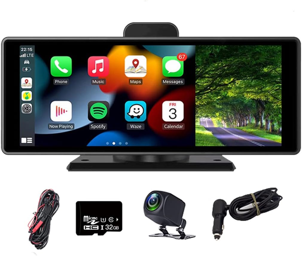 Amazon.com: 10Inch Touchscreen Dash Cam Wireless Carplay & Android Auto ...