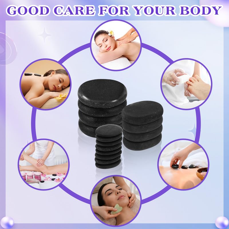 TrelaCo 2 Sets 32 Pcs Hot Stones Massage with Heater Kit Hot Stones for ...