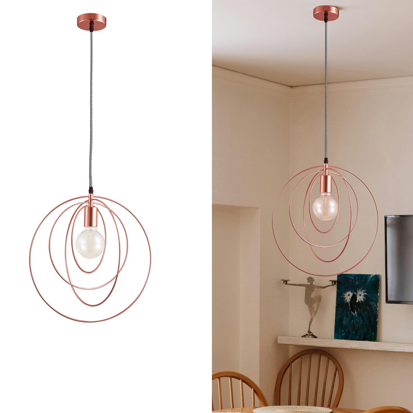 Rose Gold Pendant Light Fixtures Set of 2, Farmhouse Pendant Lamp with ...