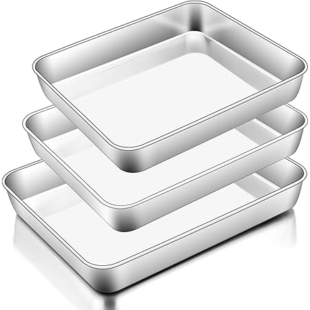 Homikit Small Oven Tray Set of 2, Stainless Steel Tray Bake Cake Tin ...