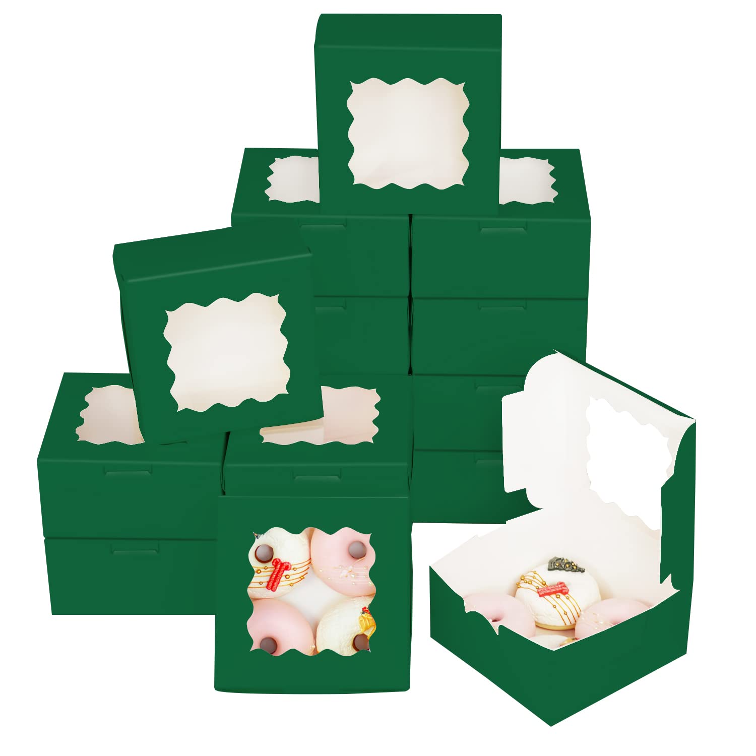 Bakepacker 60pcs Deep Green Cookie Boxes 6x6x3 inches Easy Assemble ...