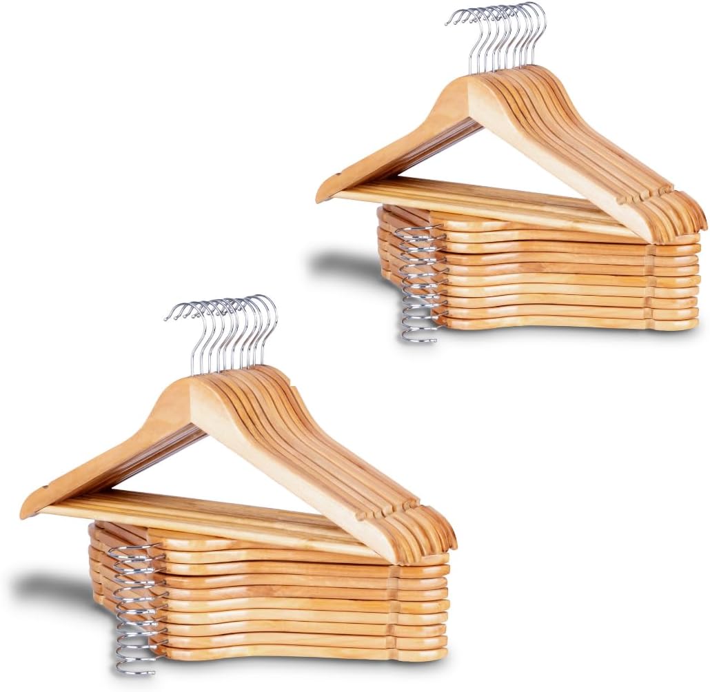 BARGAIN FACTORY Hangers - Strong Natural Wooden Coat 360 Degree ...