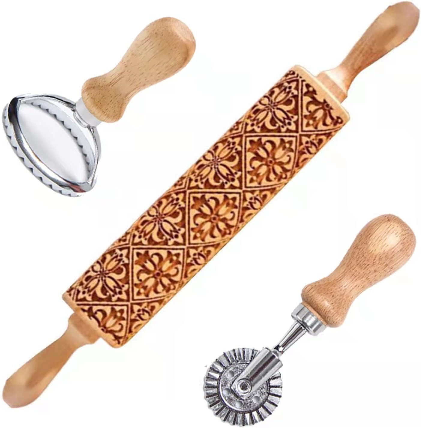 Amazon.com: Rolling Pins for Baking, Christmas Wooden Rolling Pin, Deep ...