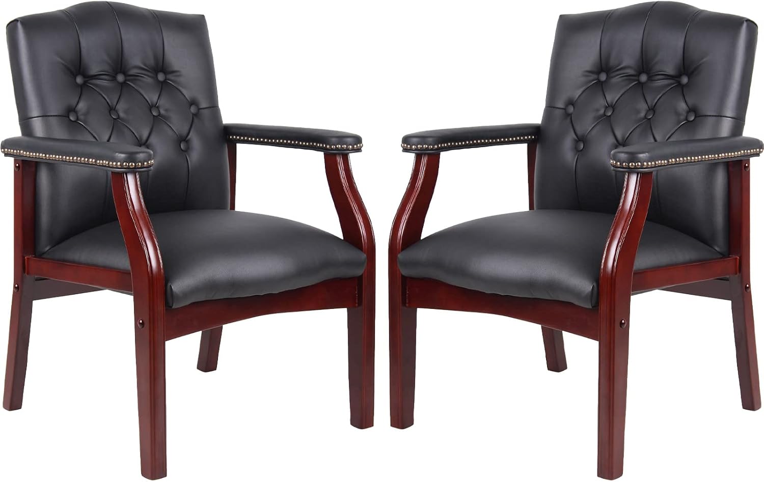 Amazon.com: Black Leather Office Chairs Set of 2 -Ergonomic Executive Guest Chairs for Reception ...