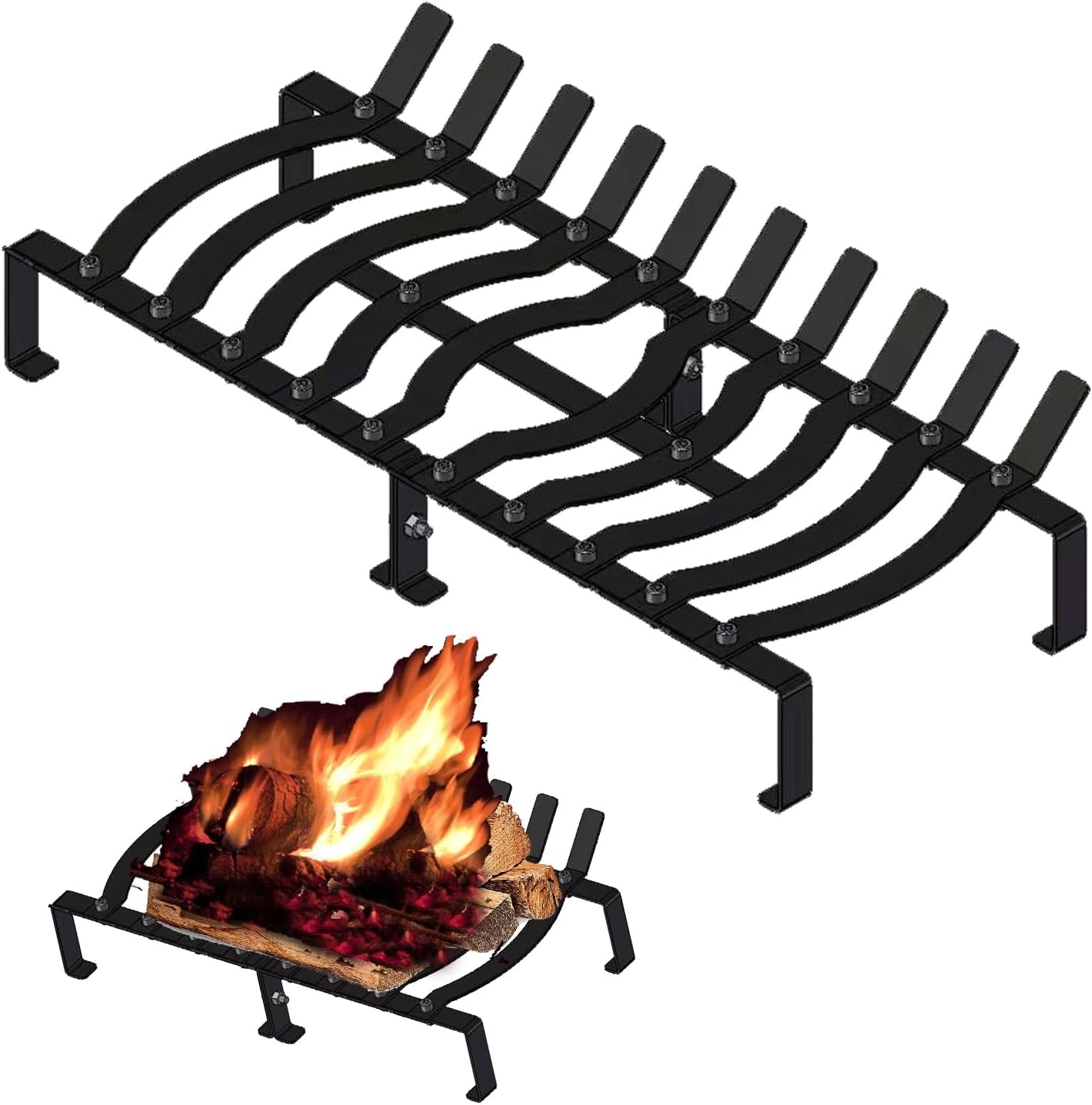 Amazon.com: 24IN Fireplace Grates,Solid Steel Heavy Duty Fireplace Log ...