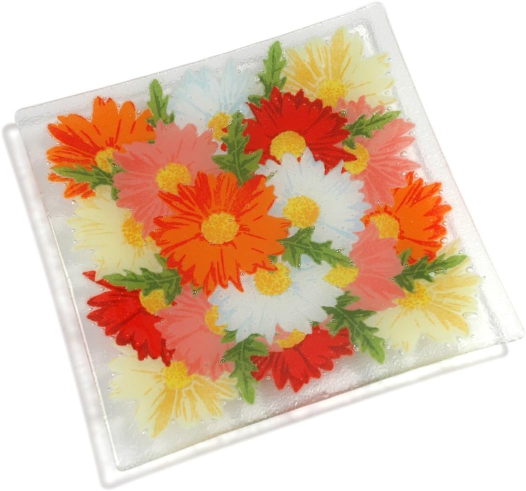 Amazon.com | Peggy Karr Daisy Bouquet 10-Inch Square Glass Plate ...