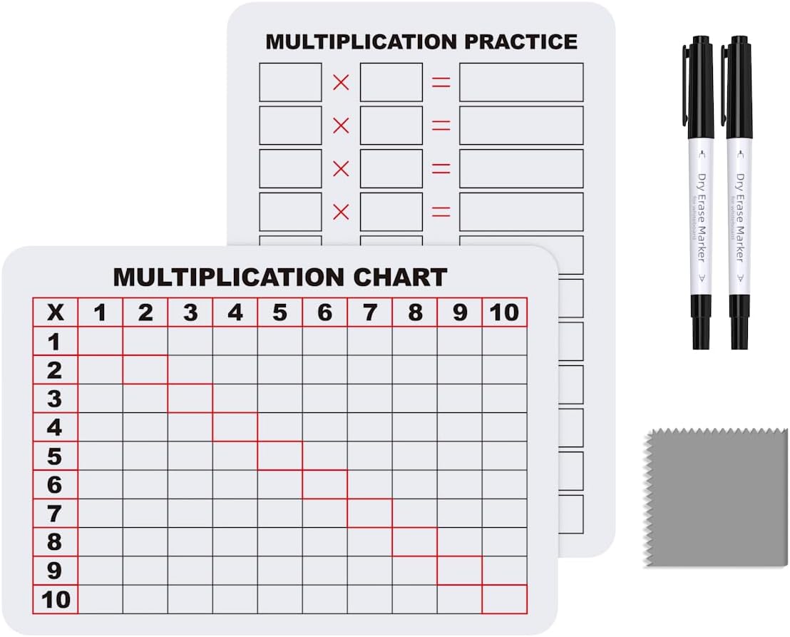 Amazon.com : 2-Pack 9x12 Multiplication Practice Whiteboards | Dual ...