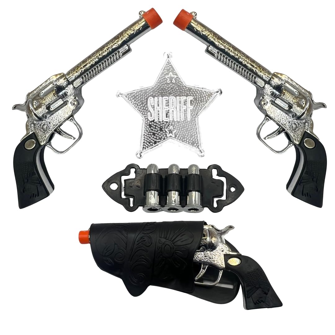 Cowboy Sheriff Role Play Set Twin Toy Guns with Holster Belt, Bullets ...