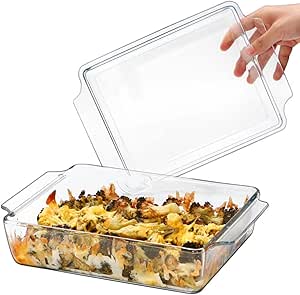 Rectangular Casserole Dish with Lid, 24x20x6cm 2L Lasagne Dishes for ...