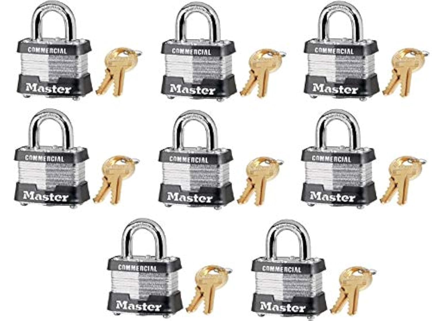 Master Lock 3KA-3210 1-1/2" Laminated Keyed Alike Padlocks - Quantity 8 ...