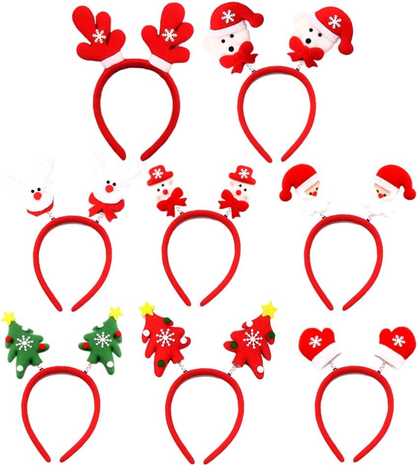 Lurrose 8pcs Christmas Head Boppers Santa Snowman Reindeer Antler Xmas ...