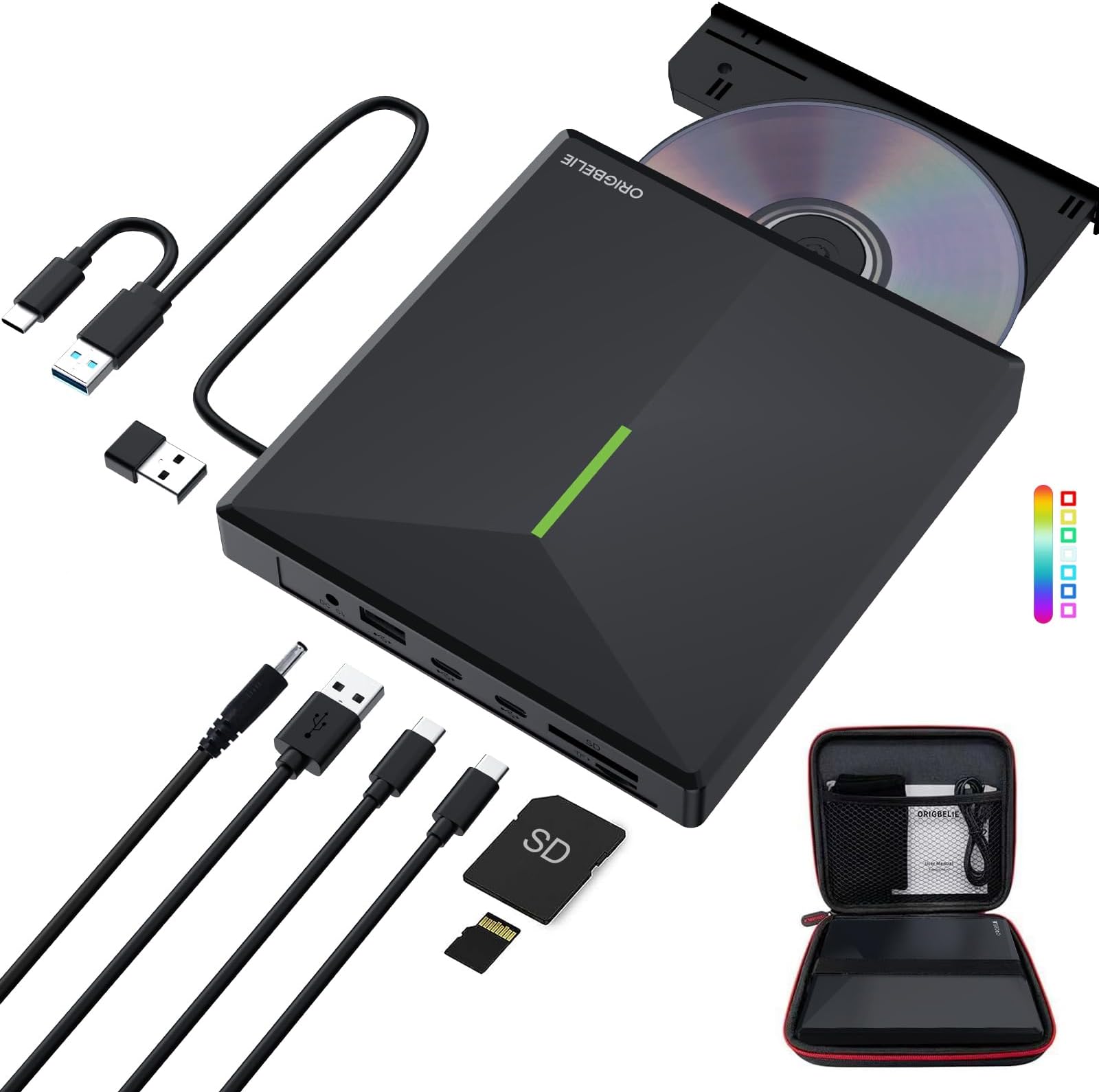 Amazon.com: ORIGBELIE External CD DVD Drive with 4 USB Ports and 2 TF ...