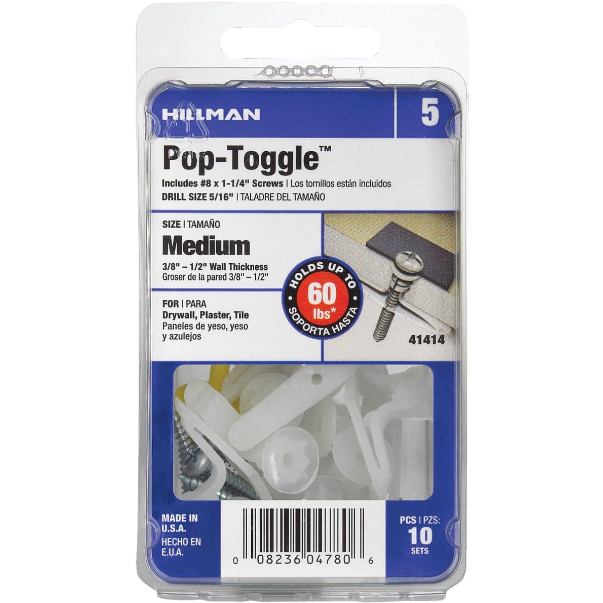 Light Medium Load Wall Anchor No Screw Hillman Pop- For Drywall - White ...
