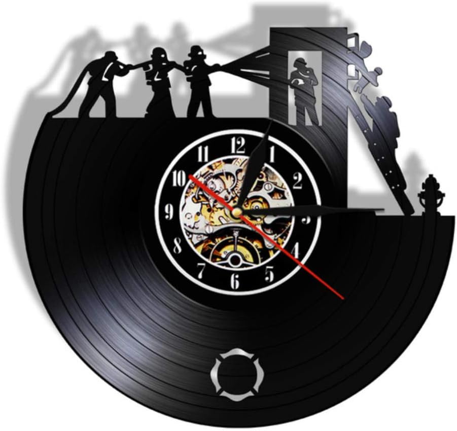 Amazon.com: Firefighting Wall Art Clock Firemen Vintage Vinyl Record ...