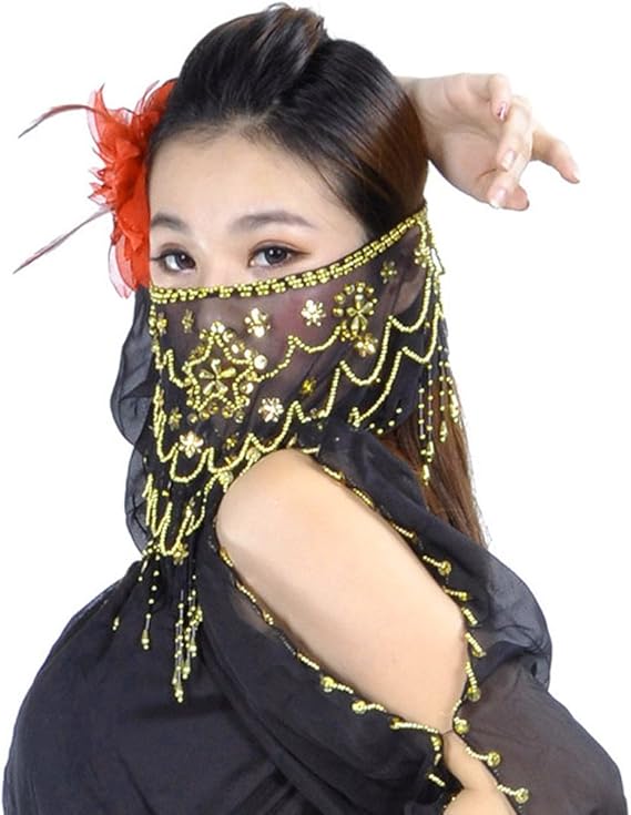 Calcifer Belly Dance Tribal Face Veil With Beads and Plum Blossom ...
