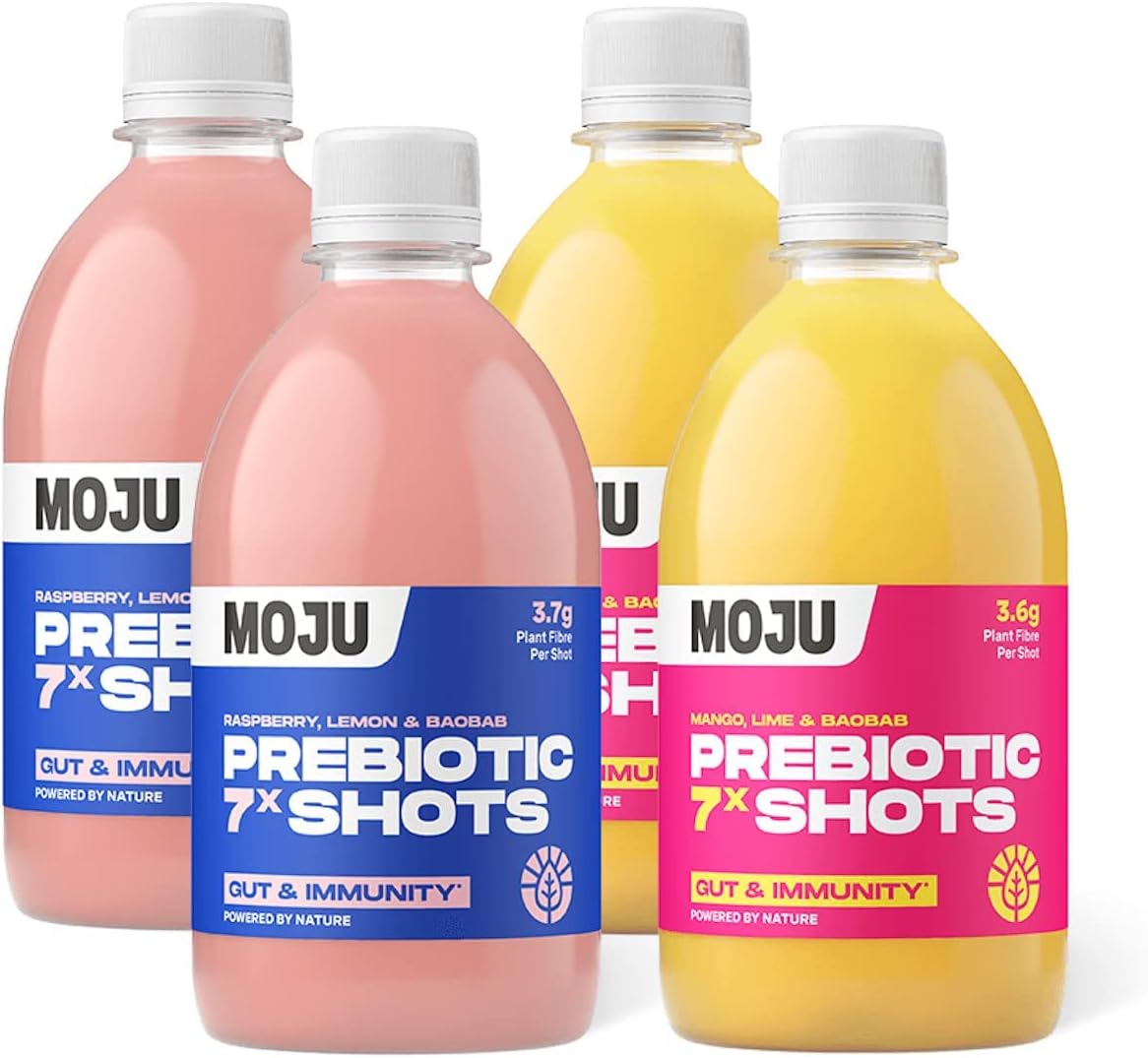 MOJU Health Shots - Gut Health Pack (4x420ml) 2x Raspberry 2x Tropical ...