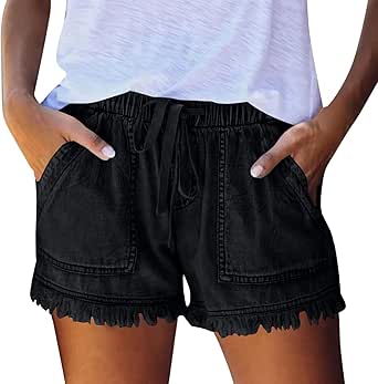 Generic Women Casual Summer Jean Shorts Elastic High Waisted Drawstring ...