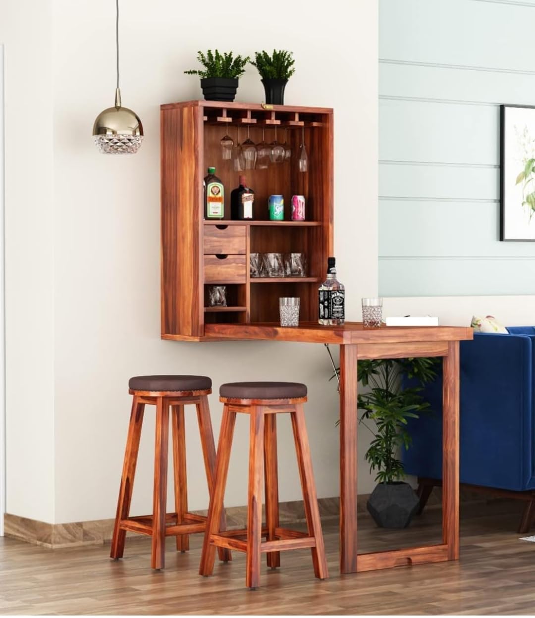 NMT FURNITURE Solid Wood Bar Cabinet | Sheesham Wood Liquor Storage ...