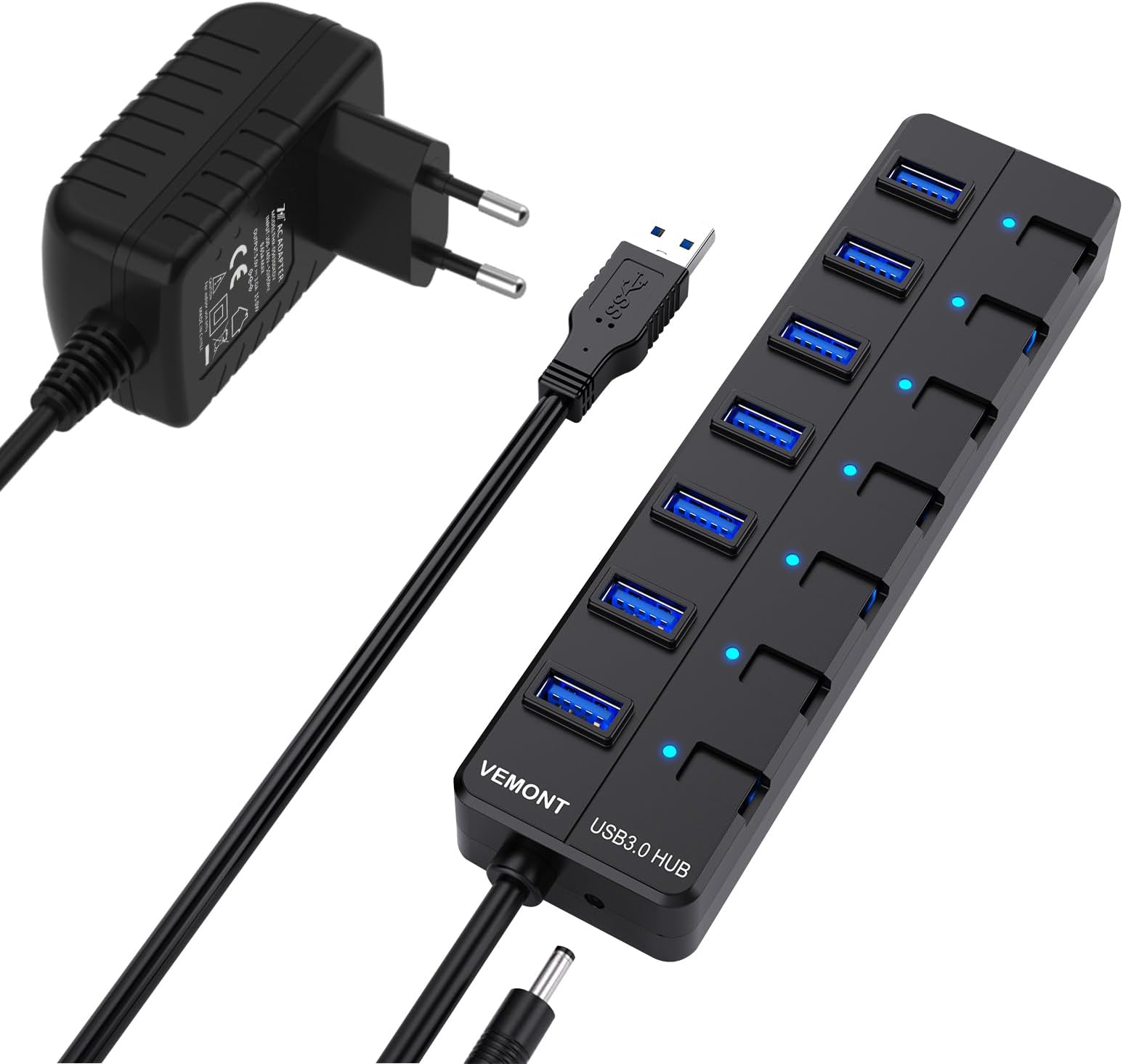 Tccmebius Hub USB Alimenté à 10 Ports Aluminium USB 3.0 Data Hub avec ...