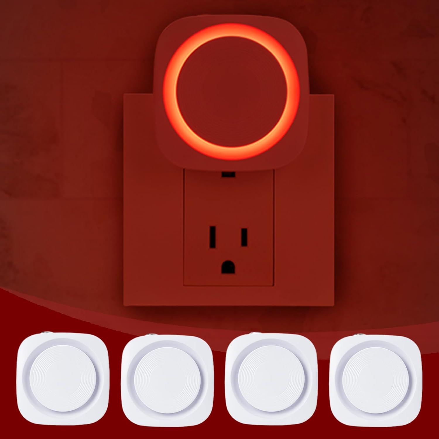 Fusunloh Red Night Lights Plug in to Wall,4 Packs Dimmable Night Light ...