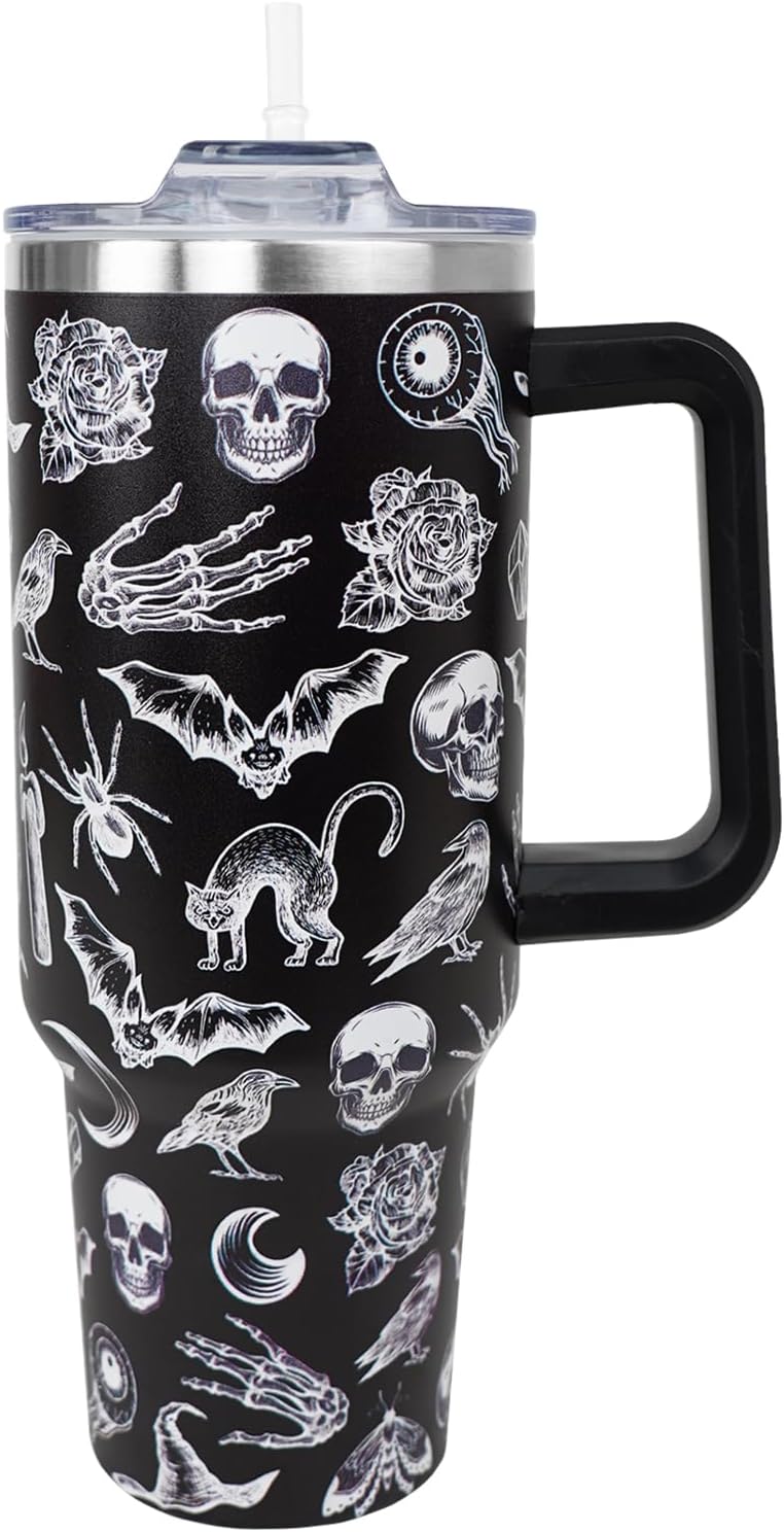 Amazon.com | Goth Black 40 Oz Tumbler with Handle and Straw, Large Big ...